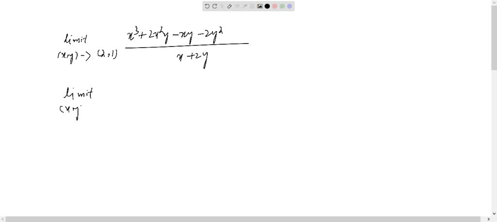 ⏩SOLVED:Evaluate the limit. lim(x, y) →(2,1) (x^3+2 x^2 y-x y-2… | Numerade