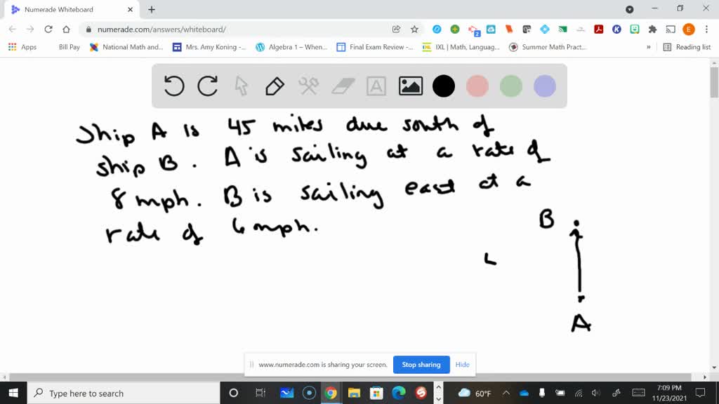 SOLVED:At 12:00 noon Ship A is 45 miles due south of Ship B and is ...