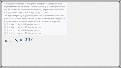 SOLVED:Projectile Motion A projectile is launched at a height of h feet above the ground at an ...
