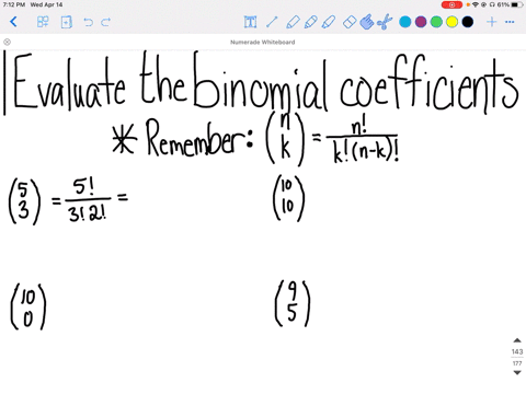 SOLVED:Determine the value of each binomial coefficient. a. (3^5) b. (0 ...
