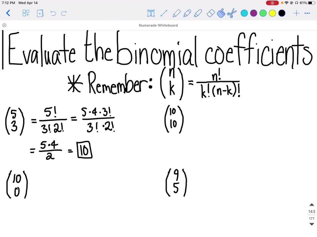 SOLVED:Determine the value of each binomial coefficient. a. (3^5) b. (0 ...