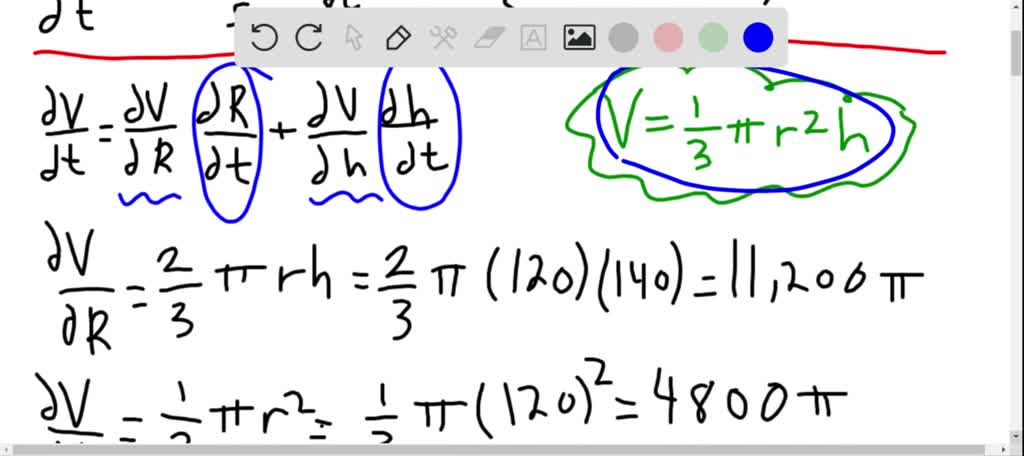 The radius of a right circular cone is increasing at a rate of 1.8 in/s ...