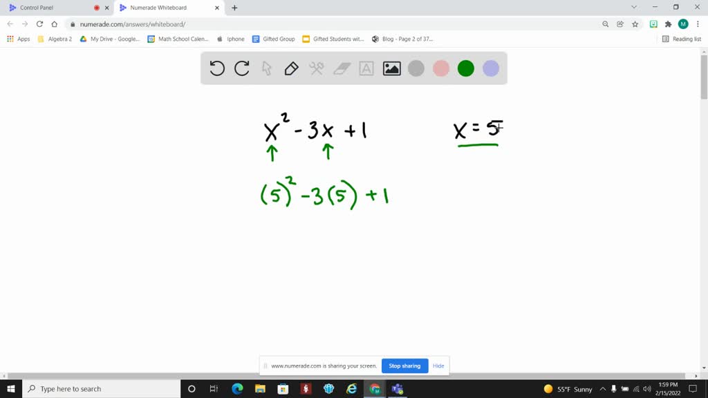 ⏩SOLVED:Find the value of x^2-3 x+1 for each given value of x. 5 | Numerade ⏩SOLVED:Find the value of x^2-3 x+1 for each given value of x. 5 | Numerade