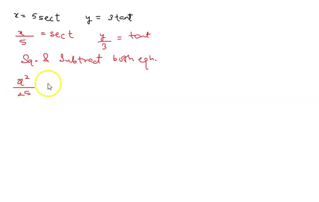 SOLVED:Eliminate the parameter t. Then use the rectangular equation to ... SOLVED:Eliminate the parameter t. Then use the rectangular equation to ...