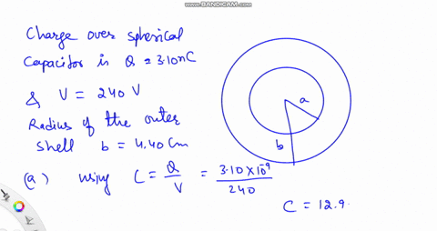 SOLVED:A spherical capacitor contains a charge of 3.10 nC when ...
