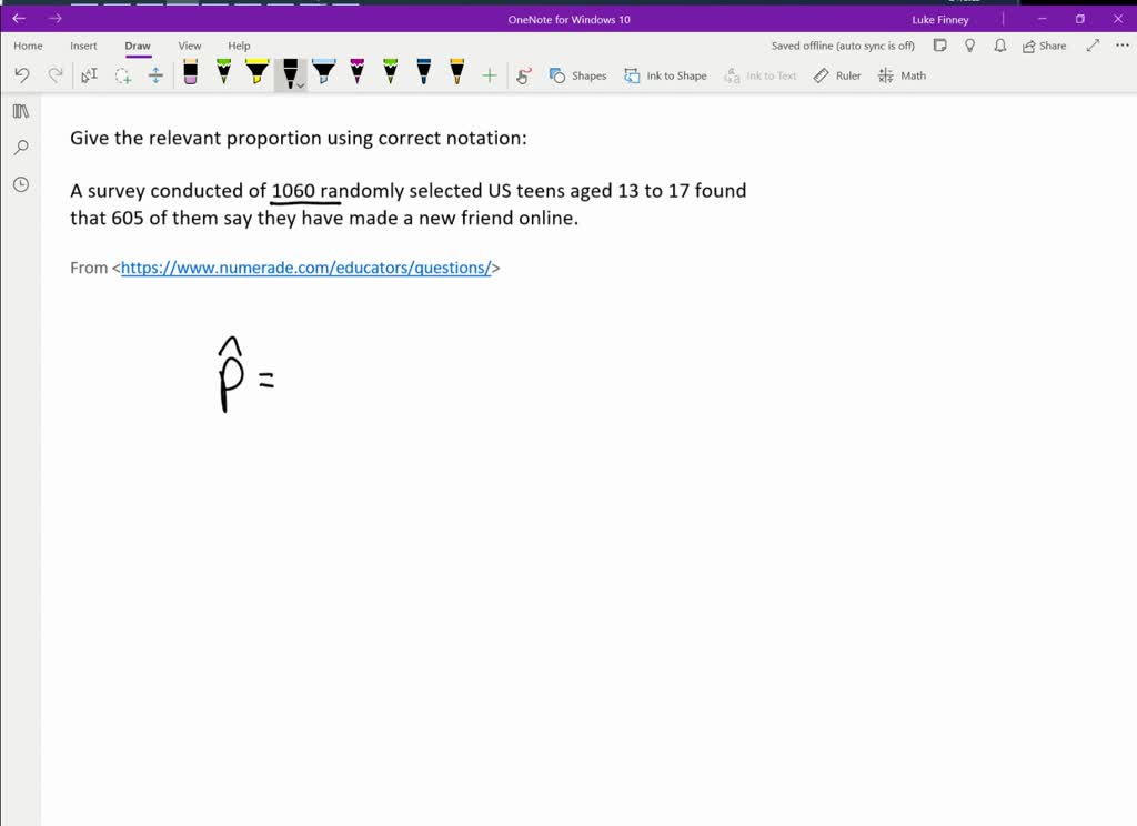 Give the relevant proportion using correct notation. A survey conducted of 1060 randomly ...