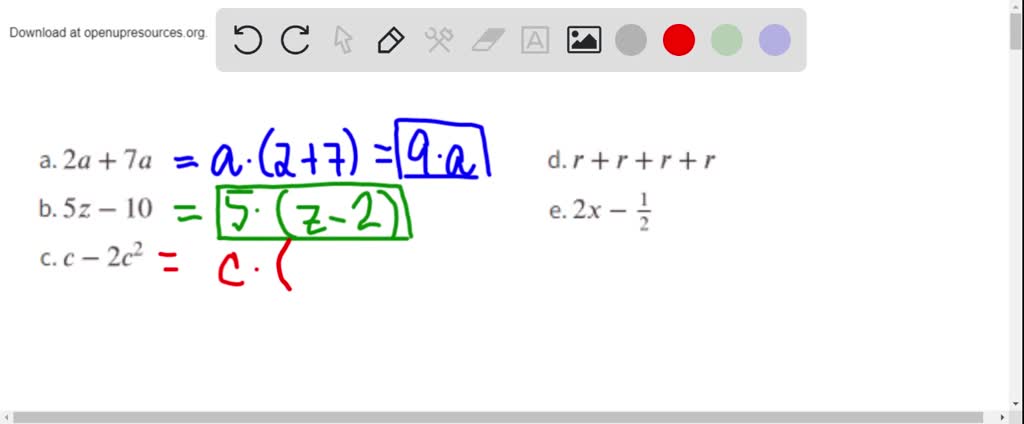 Here are five sums. Use the distributive property to write each sum as ...