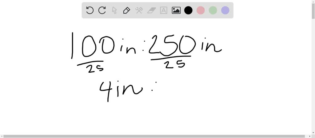 ⏩SOLVED:Express each ratio in reduced form. 100 inches : 250 inches ...