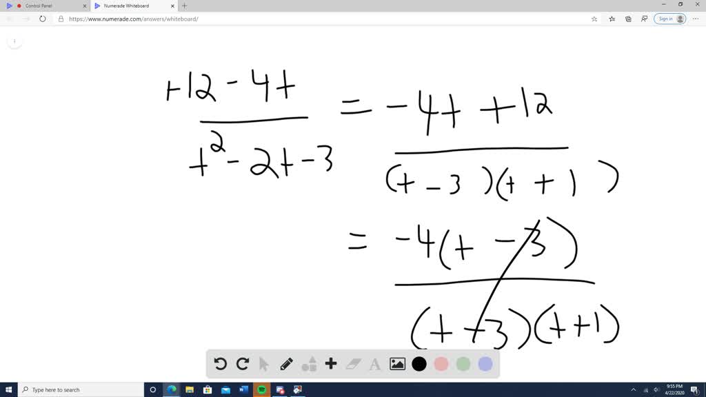 SOLVED:Simplify each expression. State any excluded values. (12-4 t)/(t ...