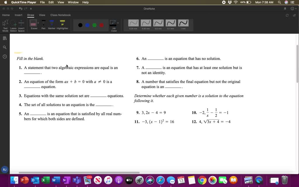 ⏩SOLVED:Fill in the blank. The set of all solutions to an equation ...