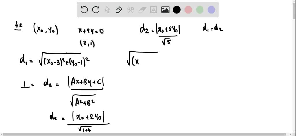 The point (x0, y0) is equidistant from the line x+2 y=0 and the point ...
