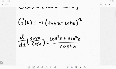 SOLVED:Compute the derivative. G(z)=(1)/(tanz-cotz)