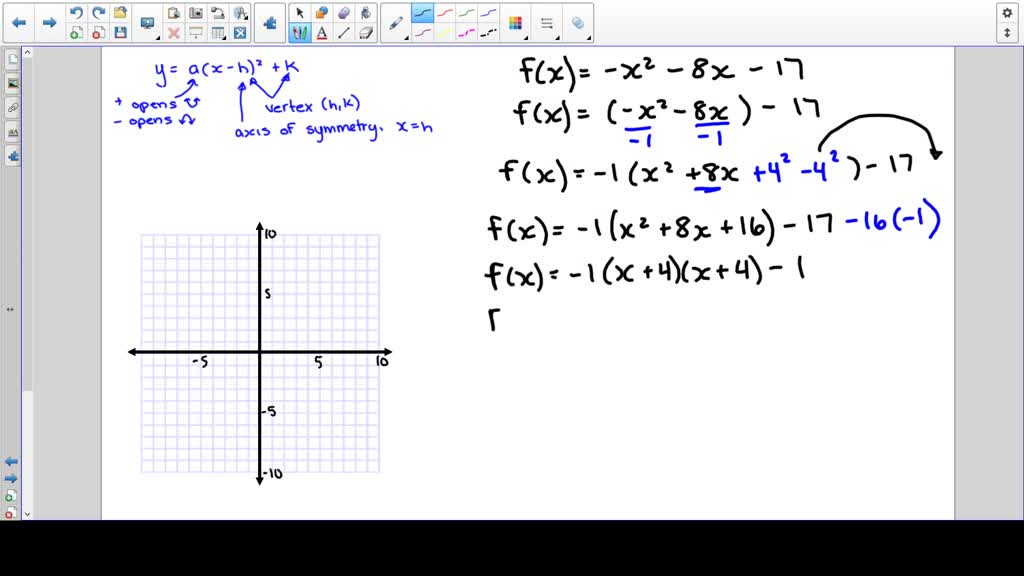 SOLVED:Complete the square to write each function in f(x)=a(x-h)^{2}+k ...