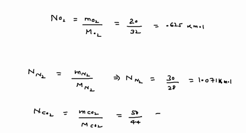 A gas mixture consists of 20 percent O2, 30 percent N2, and 50 percent ...