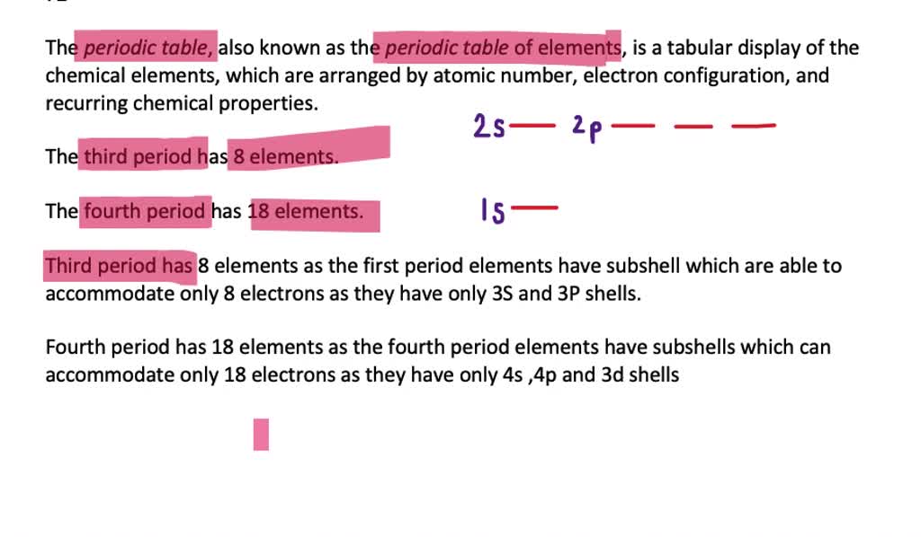 SOLVED:Why does the fourth period in the periodic table contain 18 ...