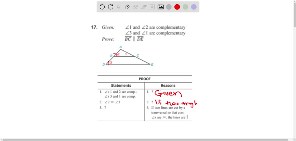 Solved Complete Each Proof By Filling In The Missing Statements And Reasons Given ∠1 And ∠2