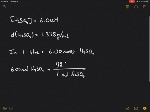 SOLVED:Commercially, sulfuric acid is obtained as a 98 \% solution. If ...