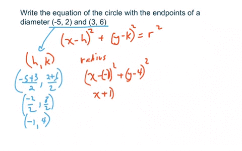 SOLVED:Write an equation for the circle that satisfies each set of conditions. endpoints of a ...