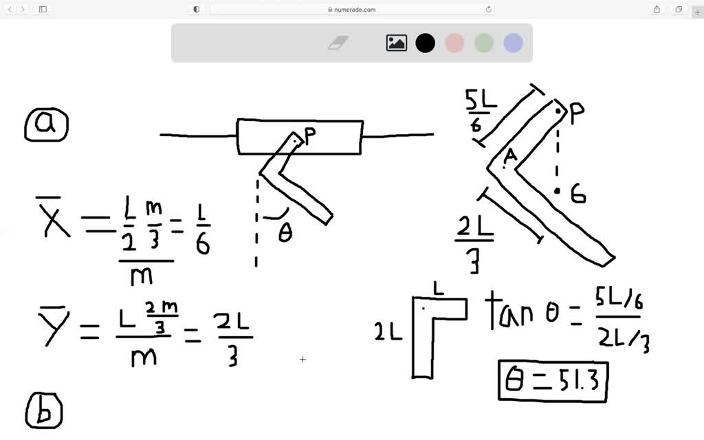 The uniform L-shaped bar pivots freely at point P of the slider, which moves along the ...