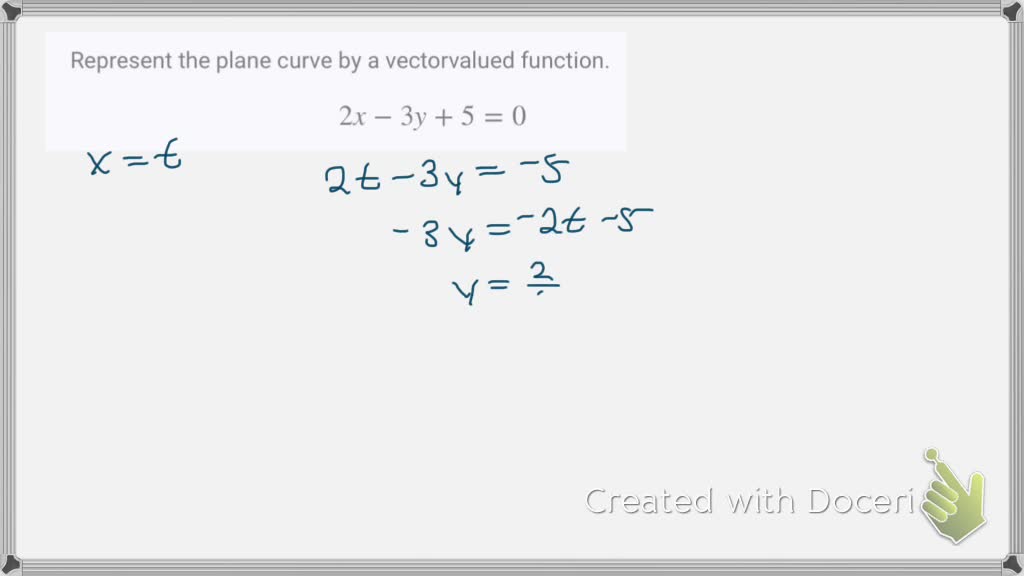 ⏩SOLVED:Represent the plane curve by a vectorvalued function. 2 x-3… | Numerade