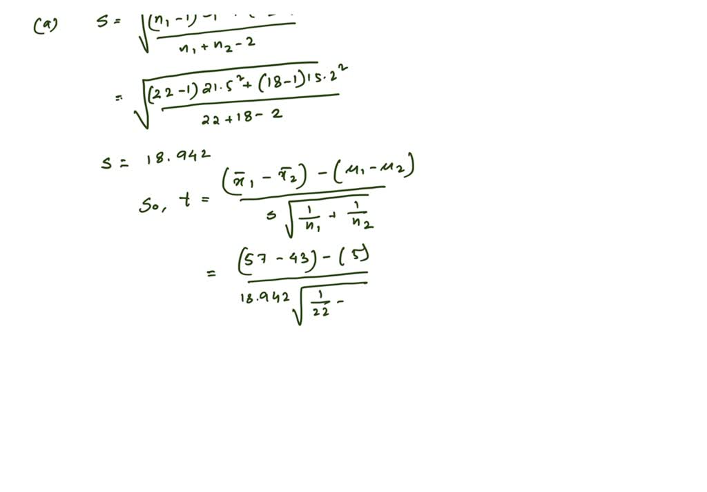Suppose that samples of size n1=20 and n2=15 are drawn from two normal ...