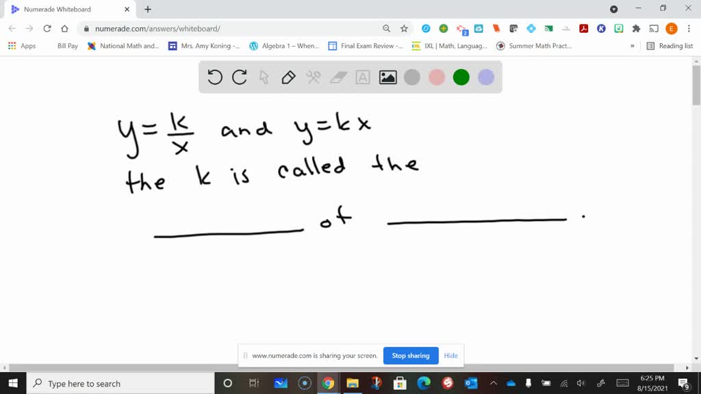 Solved The Value Of K In The Variation Models Y K X And Y K X Is Called The Of