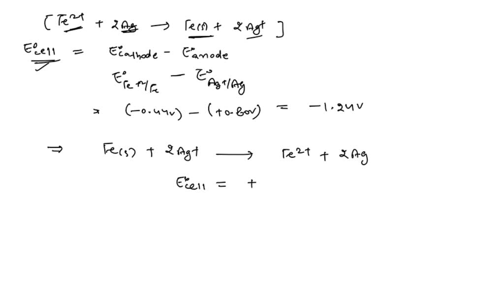 SOLVED:Given the following data? Fe^2+(aq)+2 Ag(s) →Fe(s)+Ag^+(aq) Ag ...