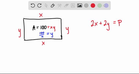 SOLVED: For a rectangle with area 100 to have the smallest perimeter, what dimensions should it ...