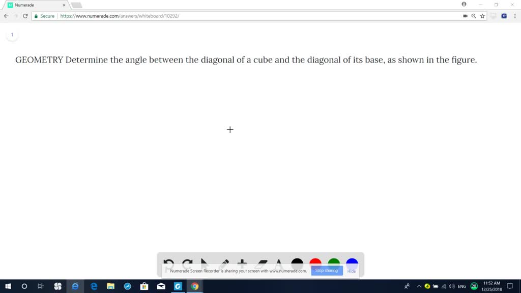 SOLVED:GEOMETRY Determine the angle between the diagonal of a cube and the diagonal of its base ...