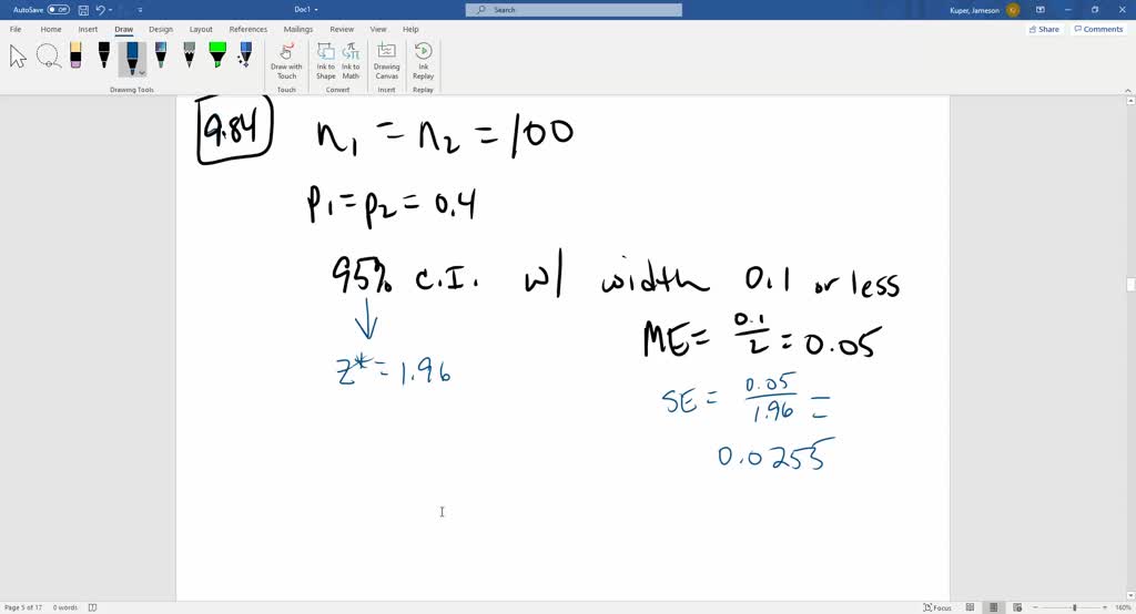 SOLVED:Using the traditional formula, a 95 % CI for p1-p2 is to be ...