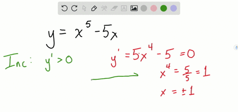 SOLVED:For what values of x is the graph of y=x^5-5 x both increasing ...