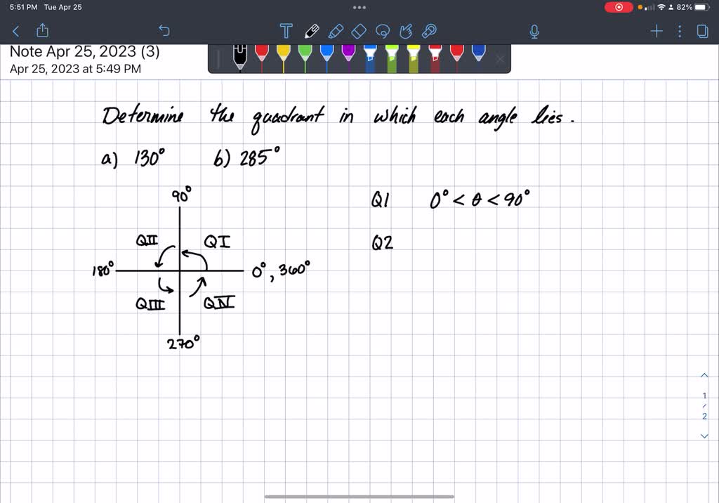 Determining Quadrants In Exercises 31-36, Determine the quadrant in which each angle lies. (a ...