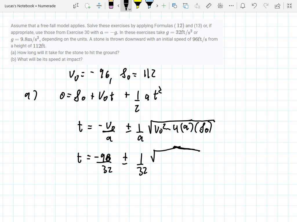 SOLVED:Assume that a free-fall model applies. Solve these exercises by ...