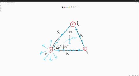 Three equal positive charges q are at the corners of an equilateral triangle of side a as shown ...