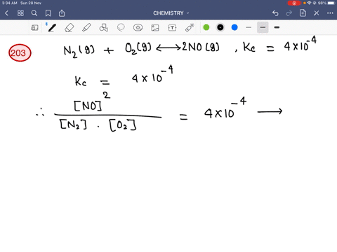 SOLVED:The equilibrium constant (K) for the reaction N2( g)+O2( g) →2 ...