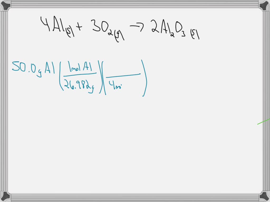 Aluminum reacts with oxygen to produce aluminum oxide. 4 Al(s)+3 O2(g ...