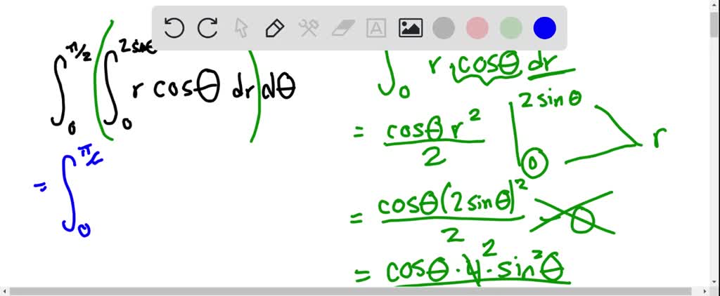 SOLVED:Evaluate \int_{0}^{\pi} \int_{0}^{\cos \theta} r \sin \theta \mathrm{d} r \mathrm{~d} \theta