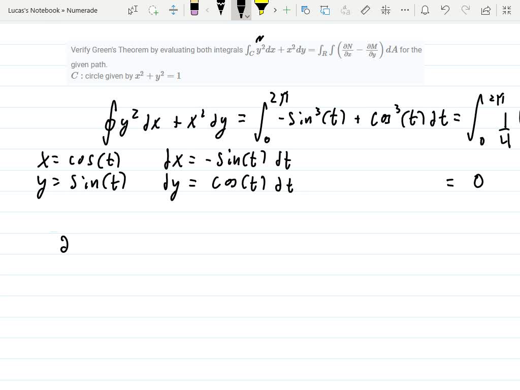 Solveduse A Cas To Check Greens Theorem By Evaluating Both Integrals In The Equation ∮c Ey D