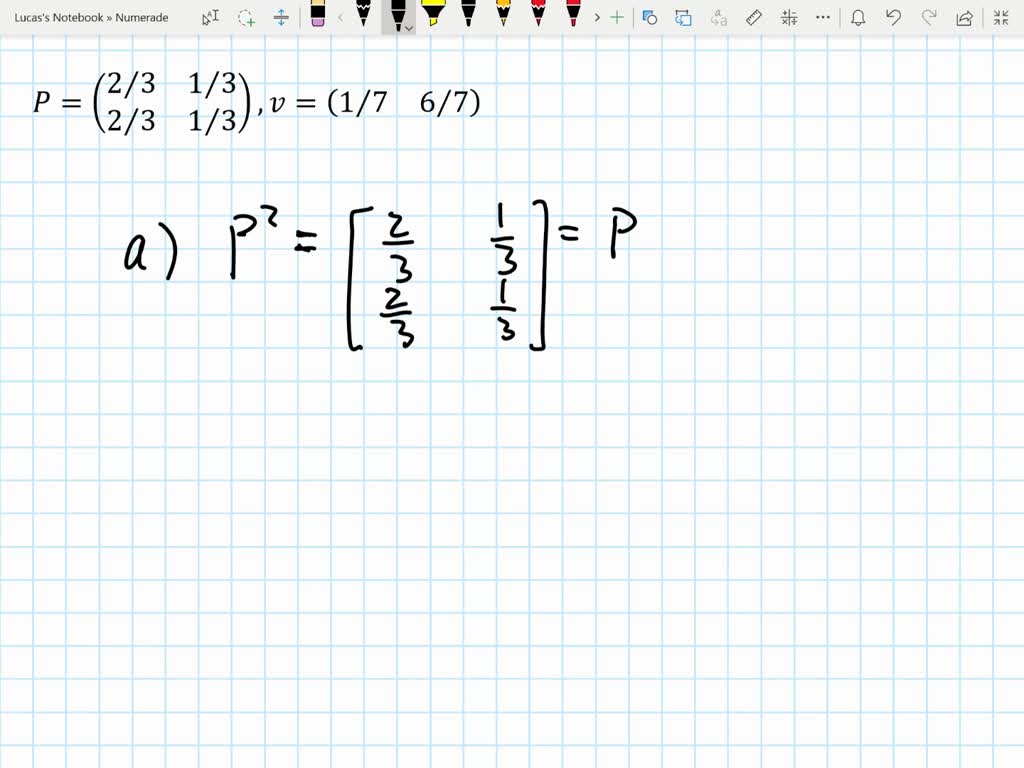 SOLVED:You are given a transition matrix P and initial distribution vector v. Find (a) the two ...