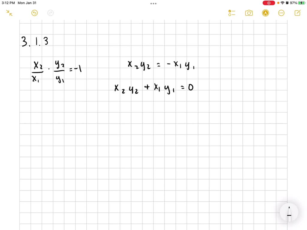 Two lines in the plane are perpendicular when the product of their ...