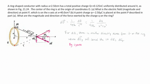 SOLVED: A ring-shaped conductor with radius a=2.50 cm has a total ...