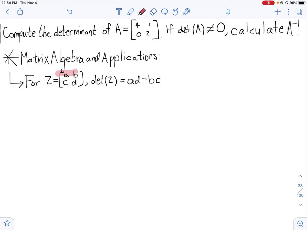 SOLVED:Compute the determinant of the given matrix. If the determinant ... SOLVED:Compute the determinant of the given matrix. If the determinant ...