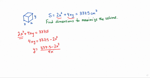 SOLVED:Maximum Volume A rectangular solid (with a square base) has a surface area of 337.5 ...