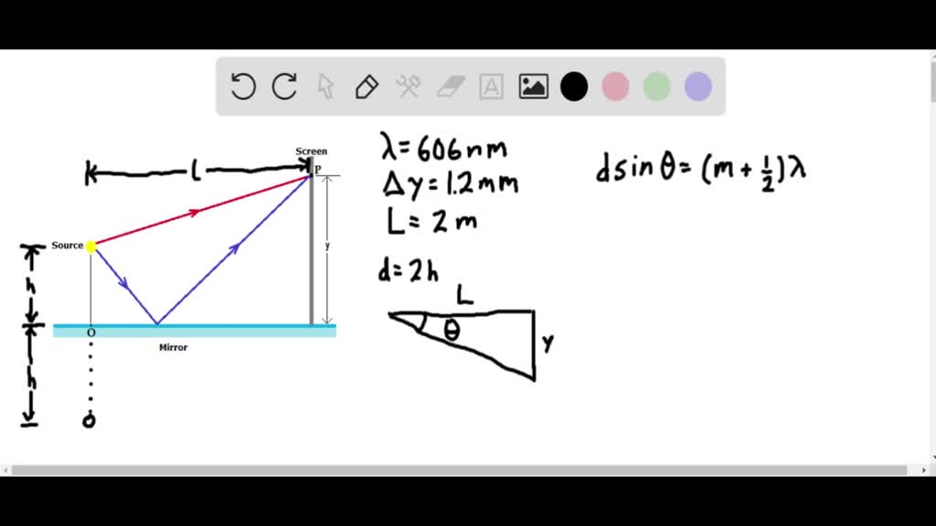 Interference fringes are produced using Lloyd's mirror and a 606 -nm ...
