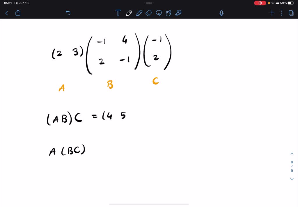 SOLVED:Show that matrix multiplication is associative, (AB) C=A(BC).