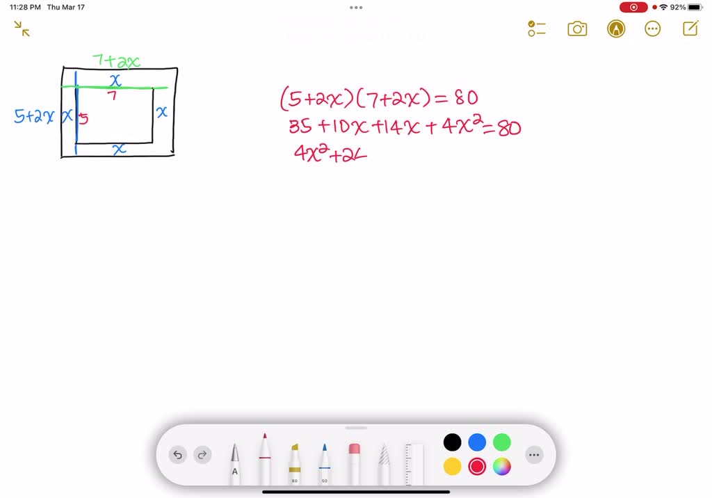 SOLVED:A 5-by-7-inch picture is surrounded by a frame of uniform width ...