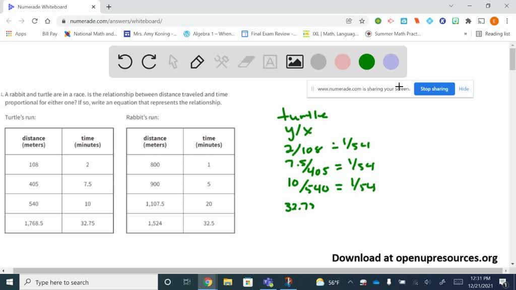 A rabbit and turtle are in a race. Is the relationship between distance ...