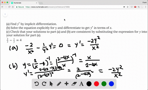 SOLVED:(a) Find y' by implicit differentiation. (b) Solve the equation ...
