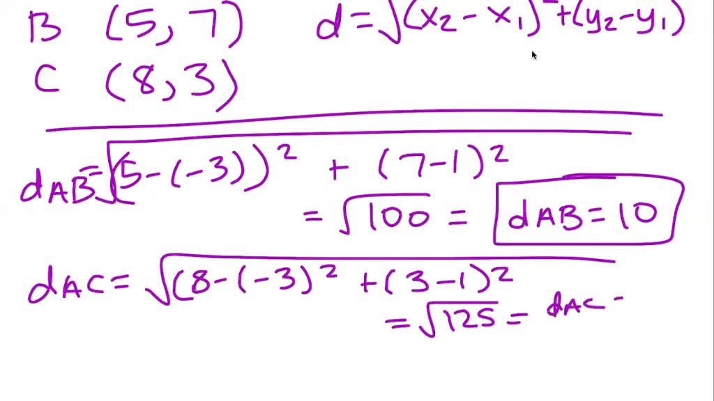 SOLVED:Show that the triangle with vertices A(1,3), B(-1,2), C(5,-5) is a right triangle. Step l ...