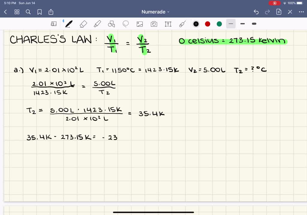 For each of the following sets of volume and temperature data, calculate the missing quantity ...